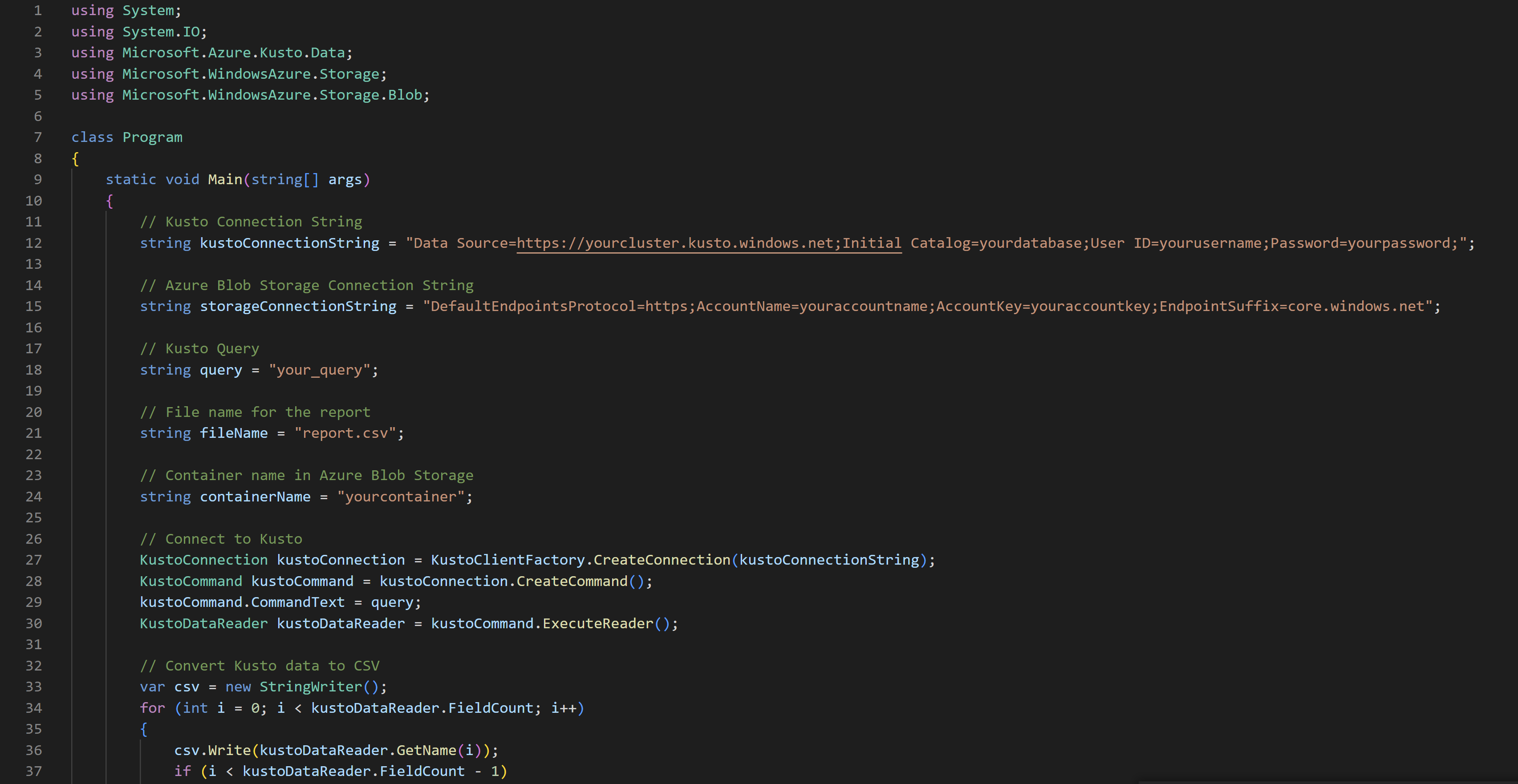 Fetch Data From Kusto And Export To Azure Blob As Csv